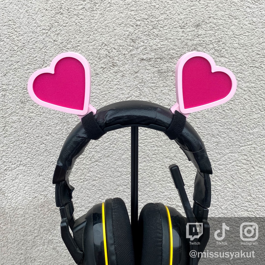 Cute Heart Ears for Headsets and Headphones, Valentines Day Pink Gamer ...