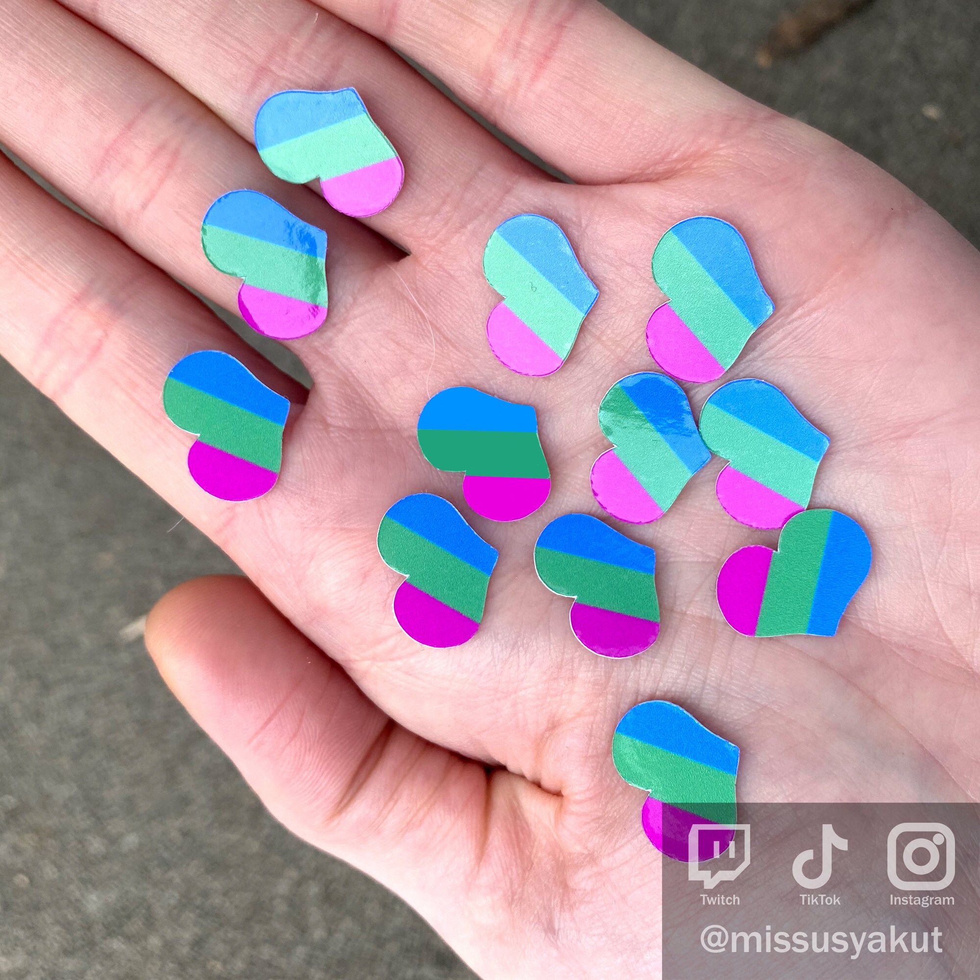 10 Mini Polysexual LGBTQ Pride Flag Heart Sticker Pack, Waterproof ...
