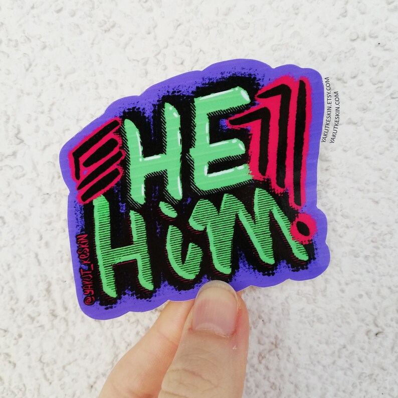 He Him Pronoun Graffiti Sticker Waterproof Vinyl Laptop - Etsy