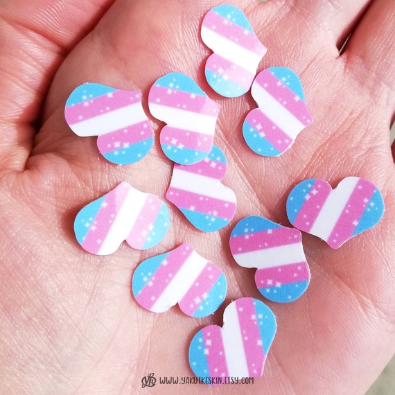 10 Mini Transgender pride flag heart waterproof vinyl sticker | Etsy