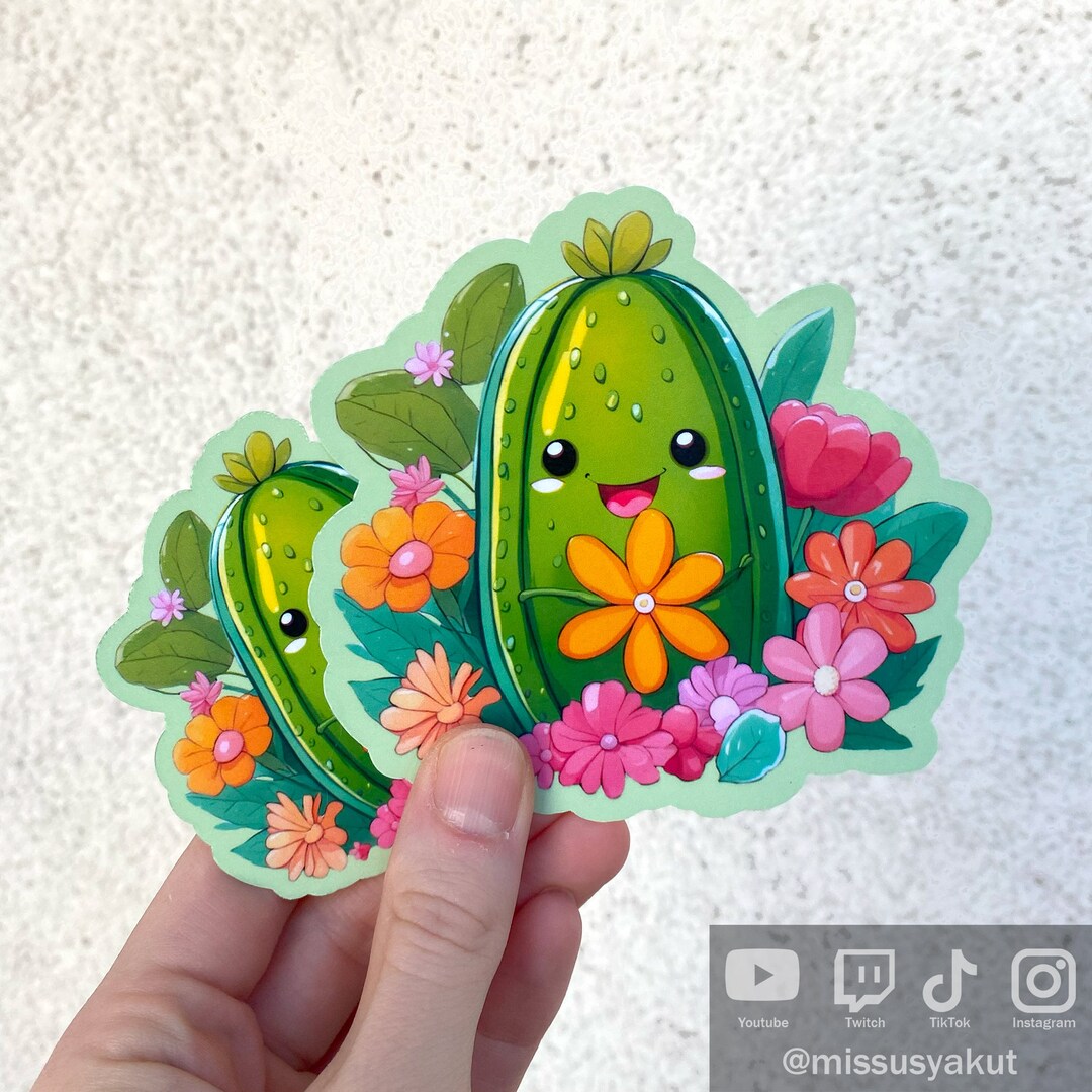 Cute Dill Pickles Vegan Stickers, Vinyl Vegetarian Stickers, Waterproof ...