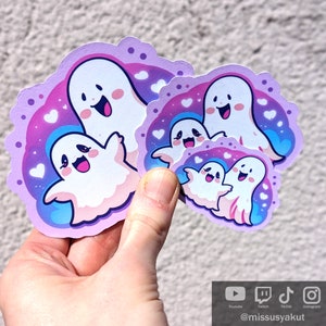 Funny Pastel Kawaii Ghost Lovers Sticker, Cute Waterproof Halloween ...