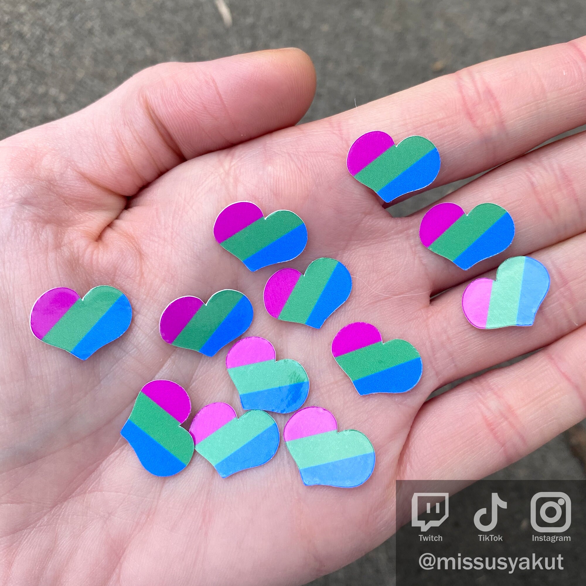 10 Mini Polysexual LGBTQ Pride Flag Heart Sticker Pack, Waterproof ...