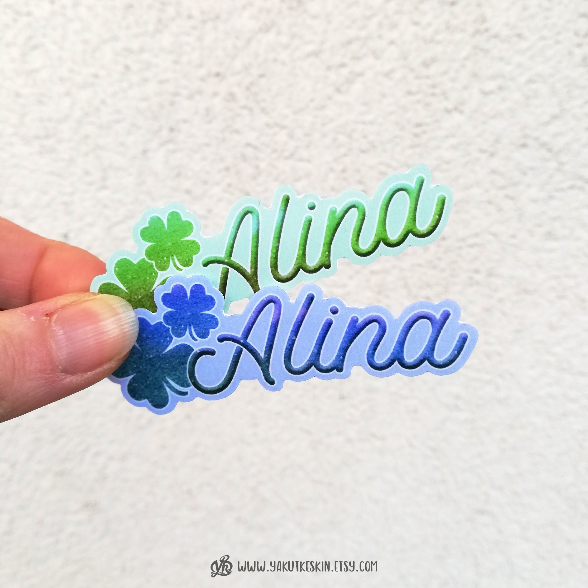 Four Leaf Clover Custom Name Stickers Waterproof Shamrock | Etsy