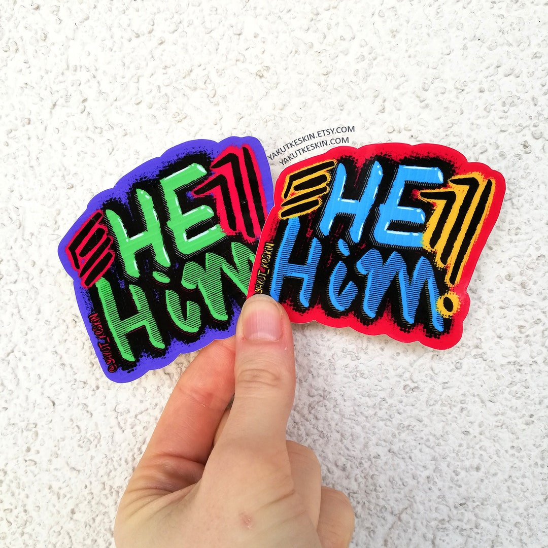He Him Pronoun Graffiti Sticker Waterproof Vinyl Laptop Stickers LGBTQ ...