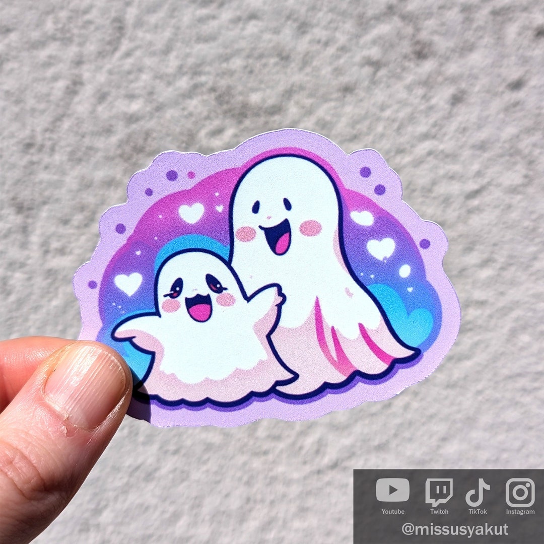 Funny Pastel Kawaii Ghost Lovers Sticker, Cute Waterproof Halloween ...