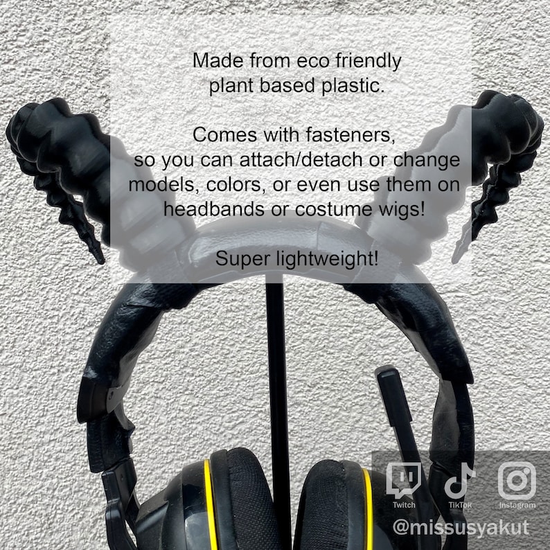 Ribbed Goat Demon Horns for Headphones Headsets, Gothic Curved Satyr ...