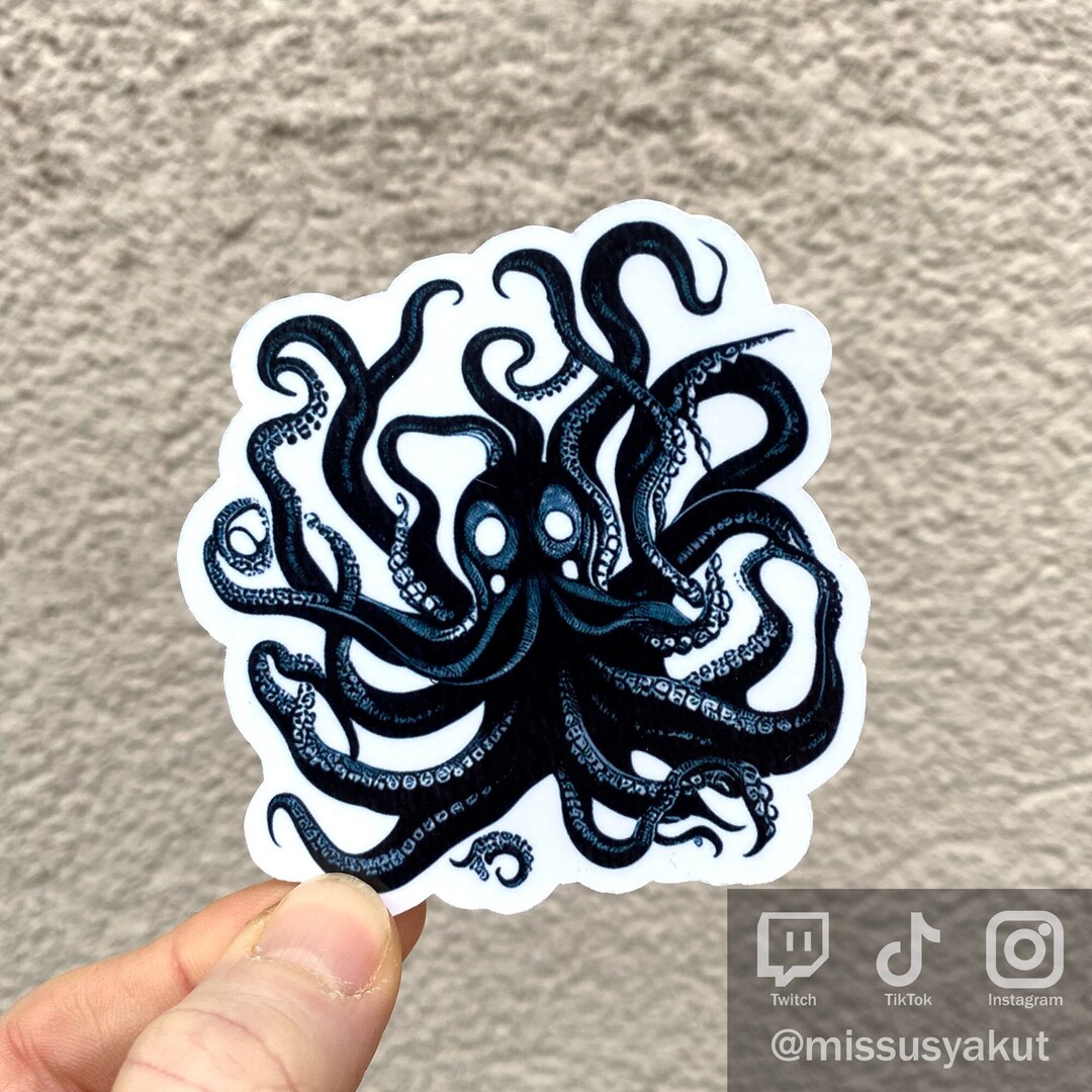 Crazy Octopus Waterproof Vinyl Laptop Sticker, Black and White Sea ...
