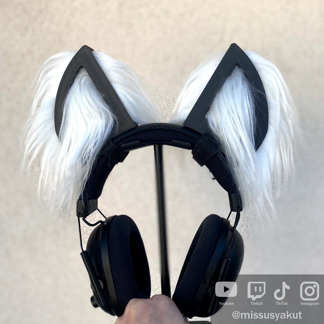 Fluffy Cat Ears for Headphones Headsets, Furry Kitten Ears, Gamer ...
