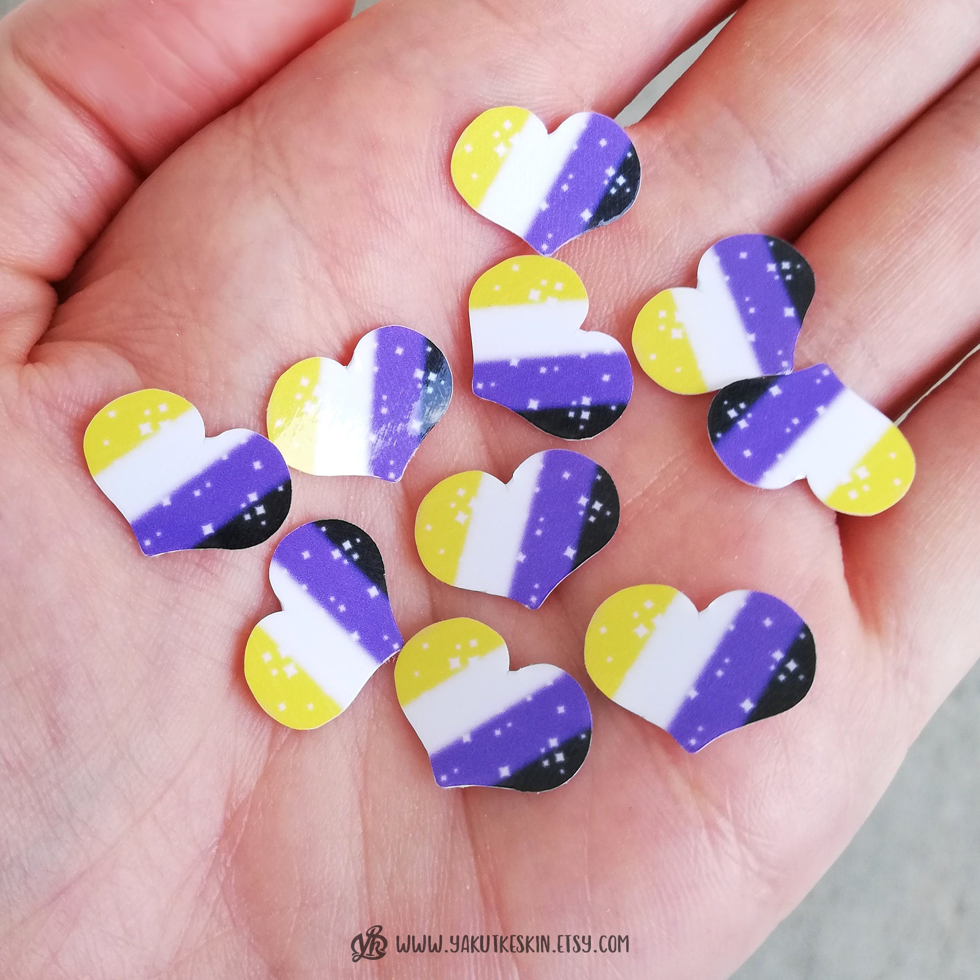 10 Mini Nonbinary Pride Flag Heart Waterproof Vinyl Sticker Pack - Etsy