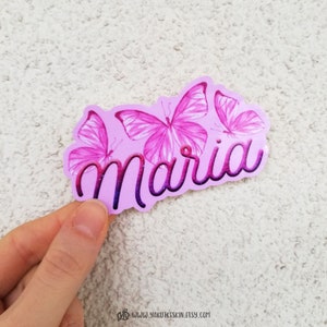 Custom Name Stickers Pink Butterfly Waterproof Vinyl Stickers - Etsy