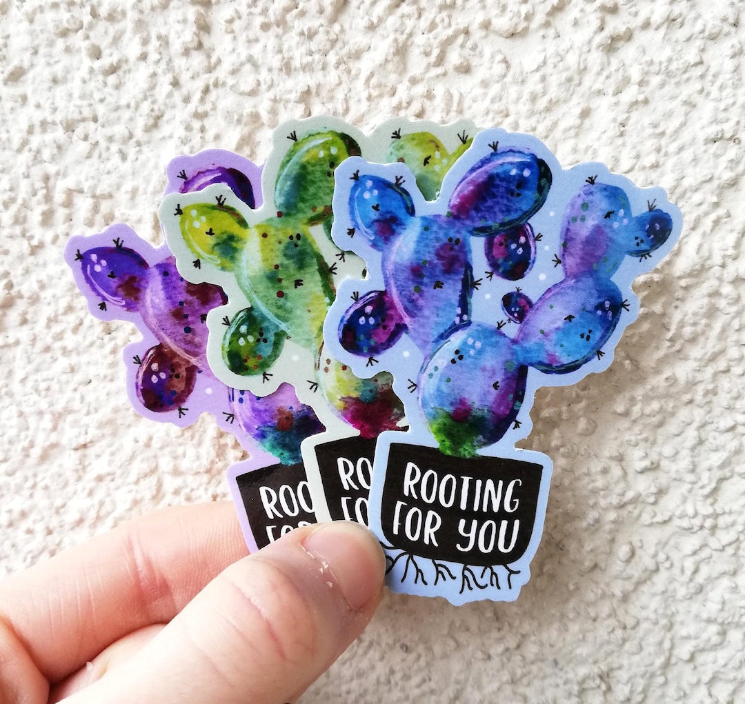 Rooting for You Cactus Vinyl Waterproof Sticker for Laptops Car Bumpers ...