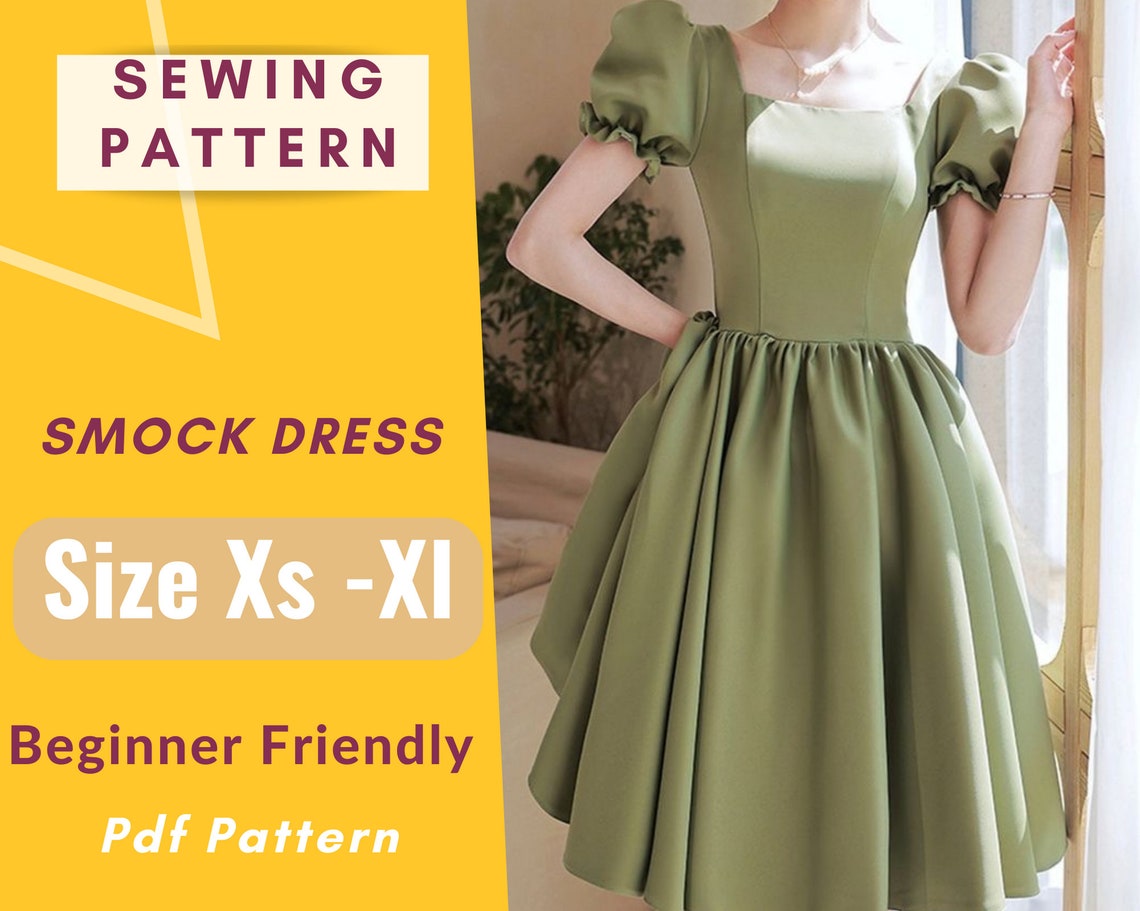 Smock Dress Sewing Pattern for Women Size XS XL Pdf Pattern for ...