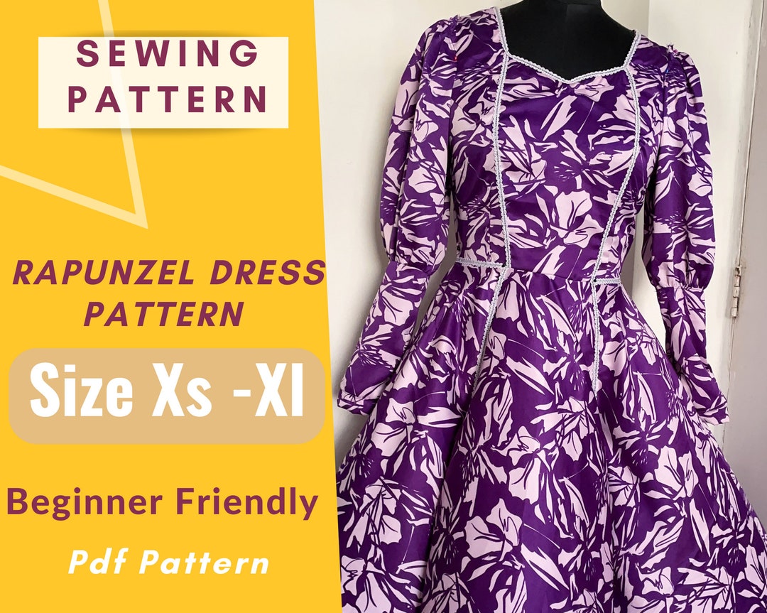 Fitted Bodice Rapunzel Dress Sewing Pattern for Women | XS-XL Size | Pdf Pattern for Printing at ...