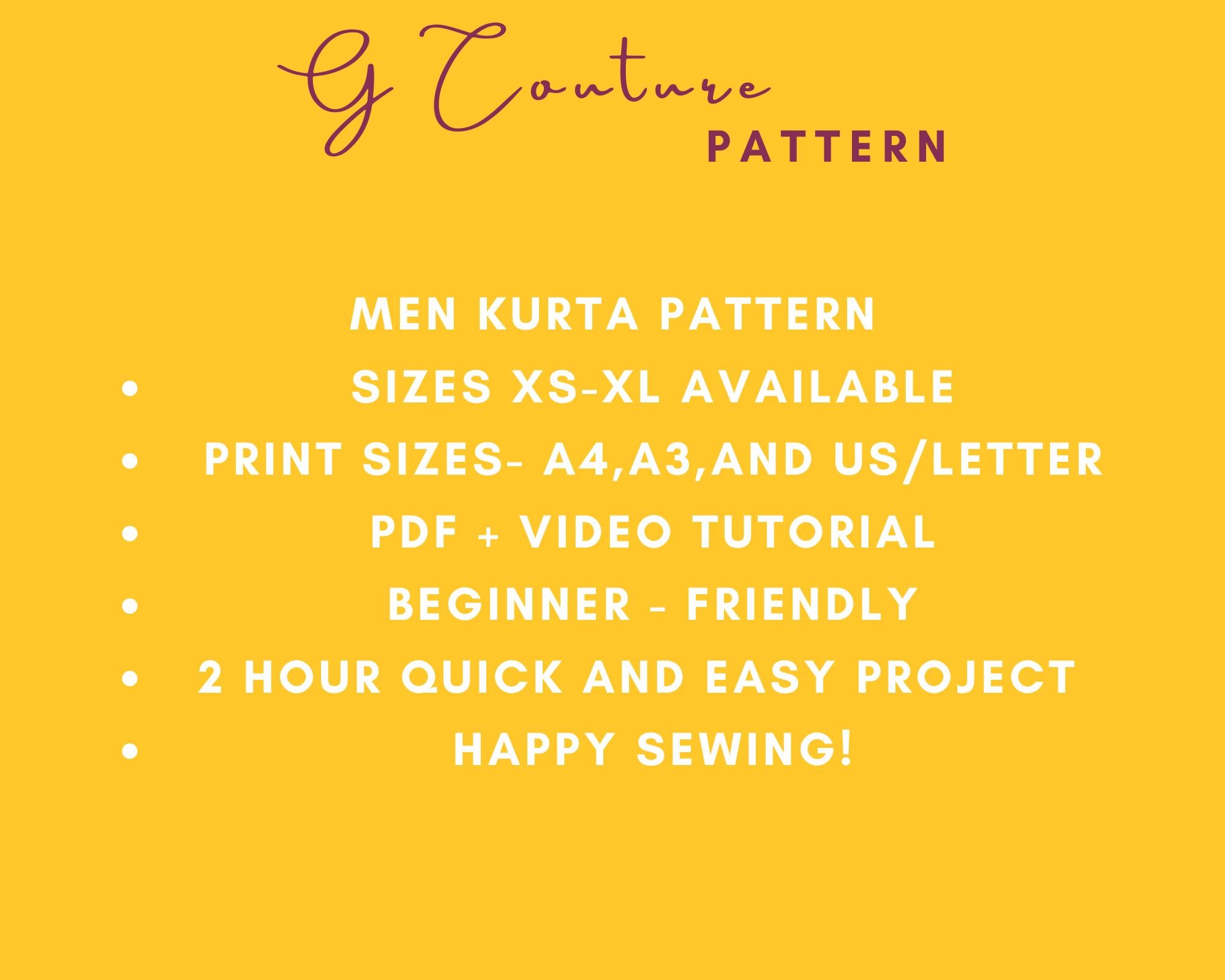 Men Kurta Sewing Pattern: Traditional South Asian Outfit (PDF Download ...