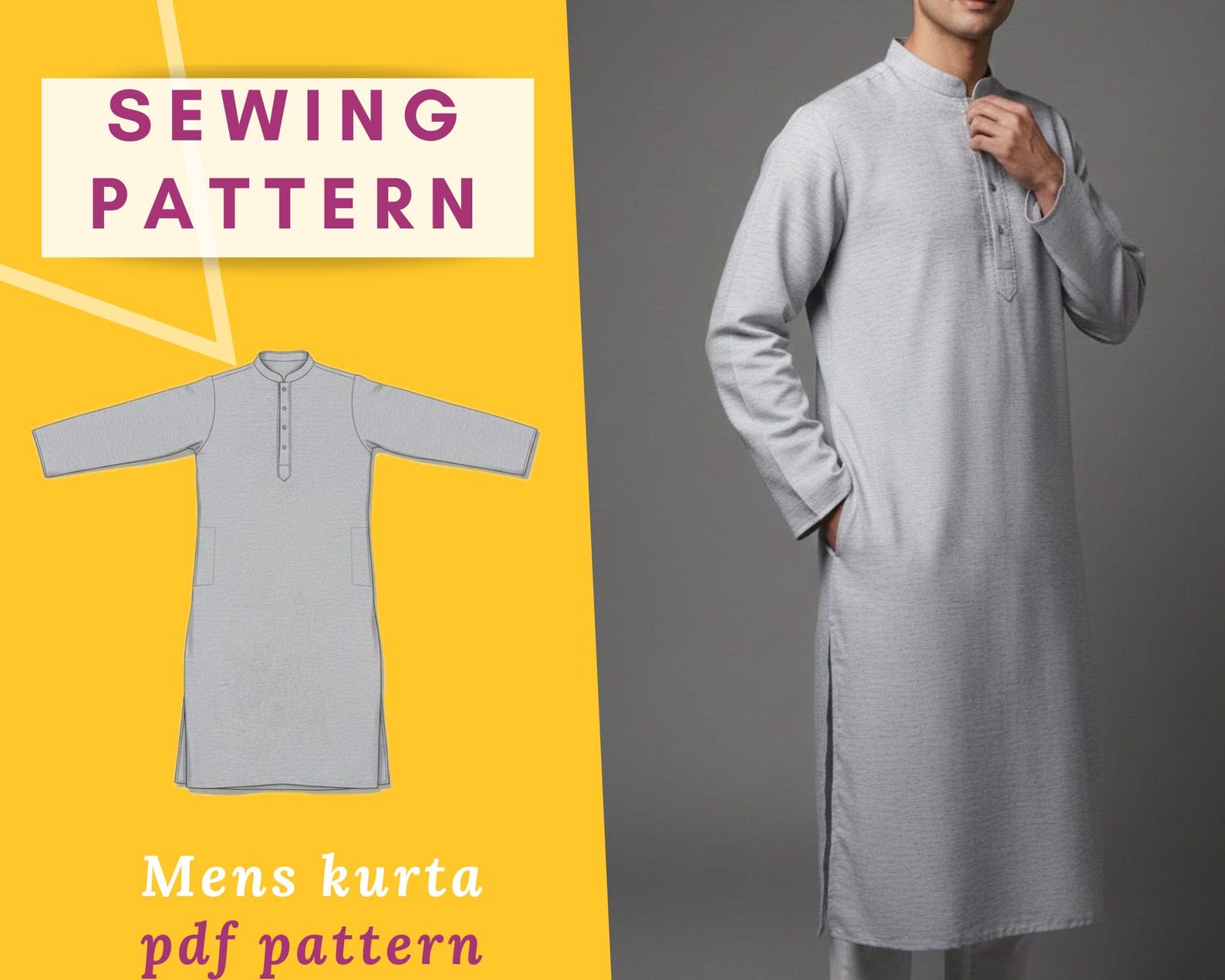 Men Kurta Sewing Pattern: Traditional South Asian Outfit (PDF Download ...