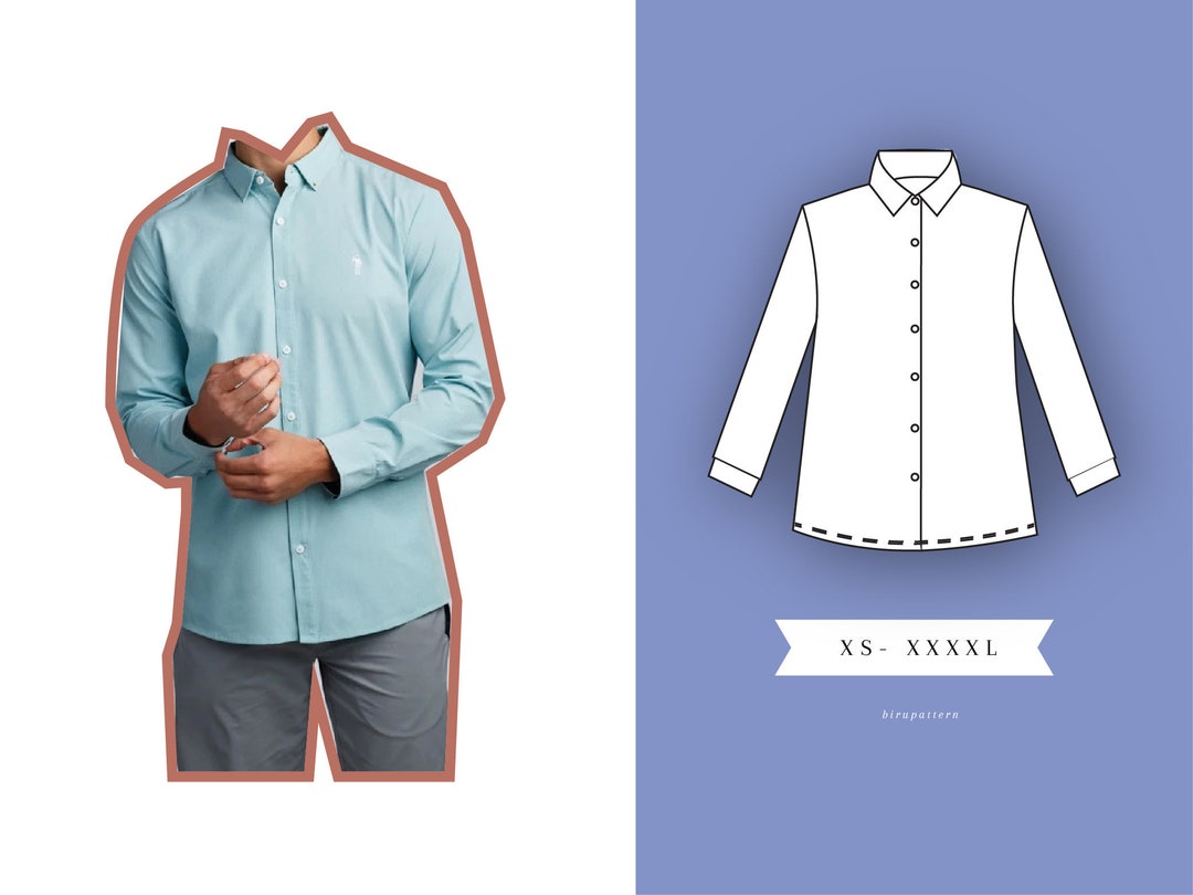 Male Button up Shirt - Sewing Pattern PDF - XS - XXXXL - Etsy