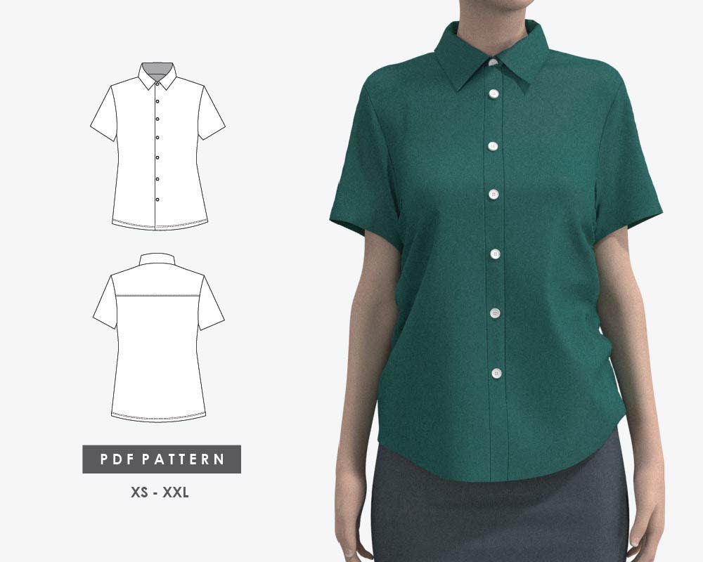 Female Button Up Shirt Short Sleeve Pdf Sewing Pattern Xs Etsy