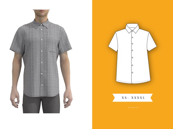 Male Button up Shirt Sewing Pattern PDF XS XXXXL - Etsy