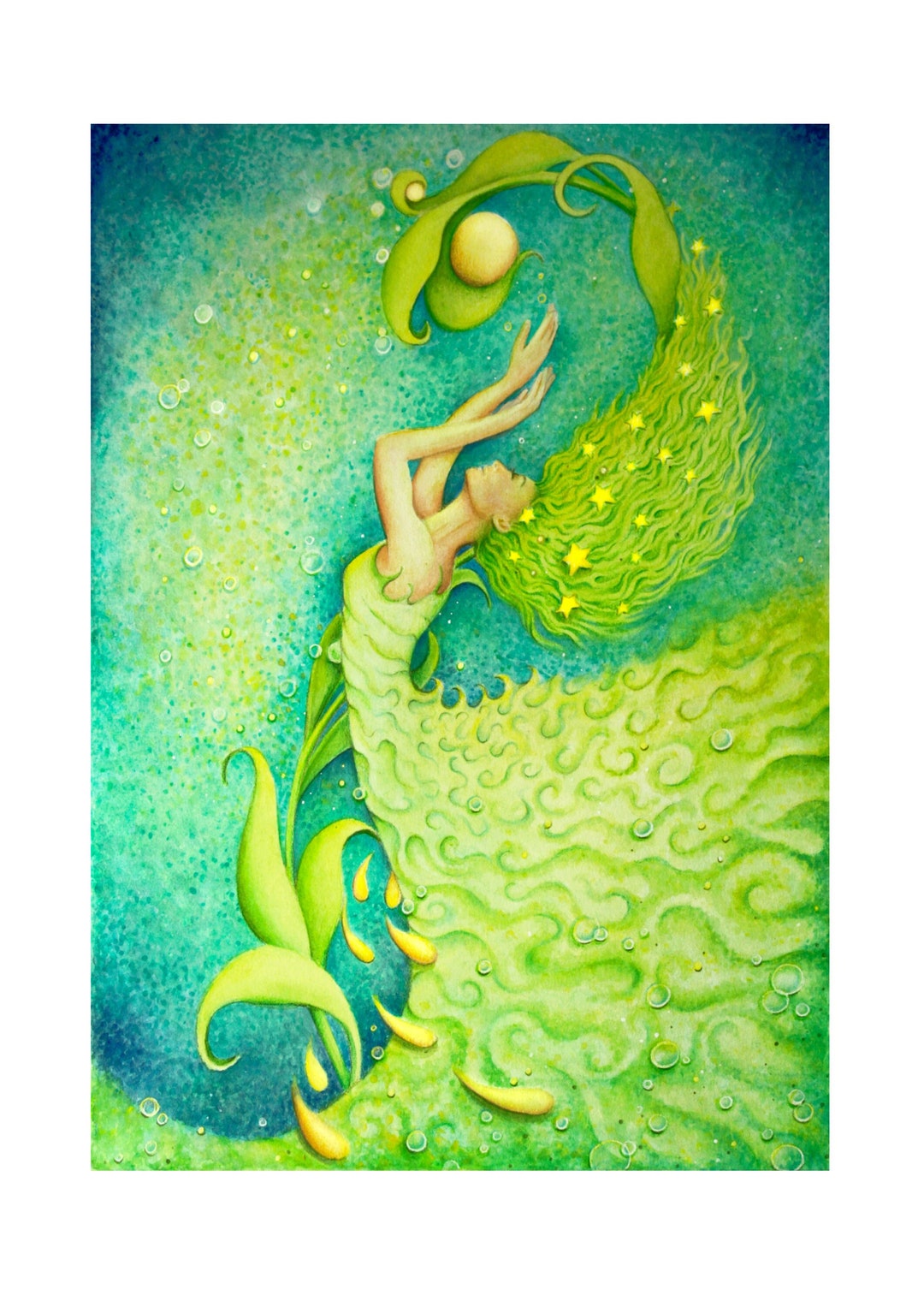 Mermaid Fantasy Art Print: 'spirit of the Deep' Wrapped Canvas (12x8 ...