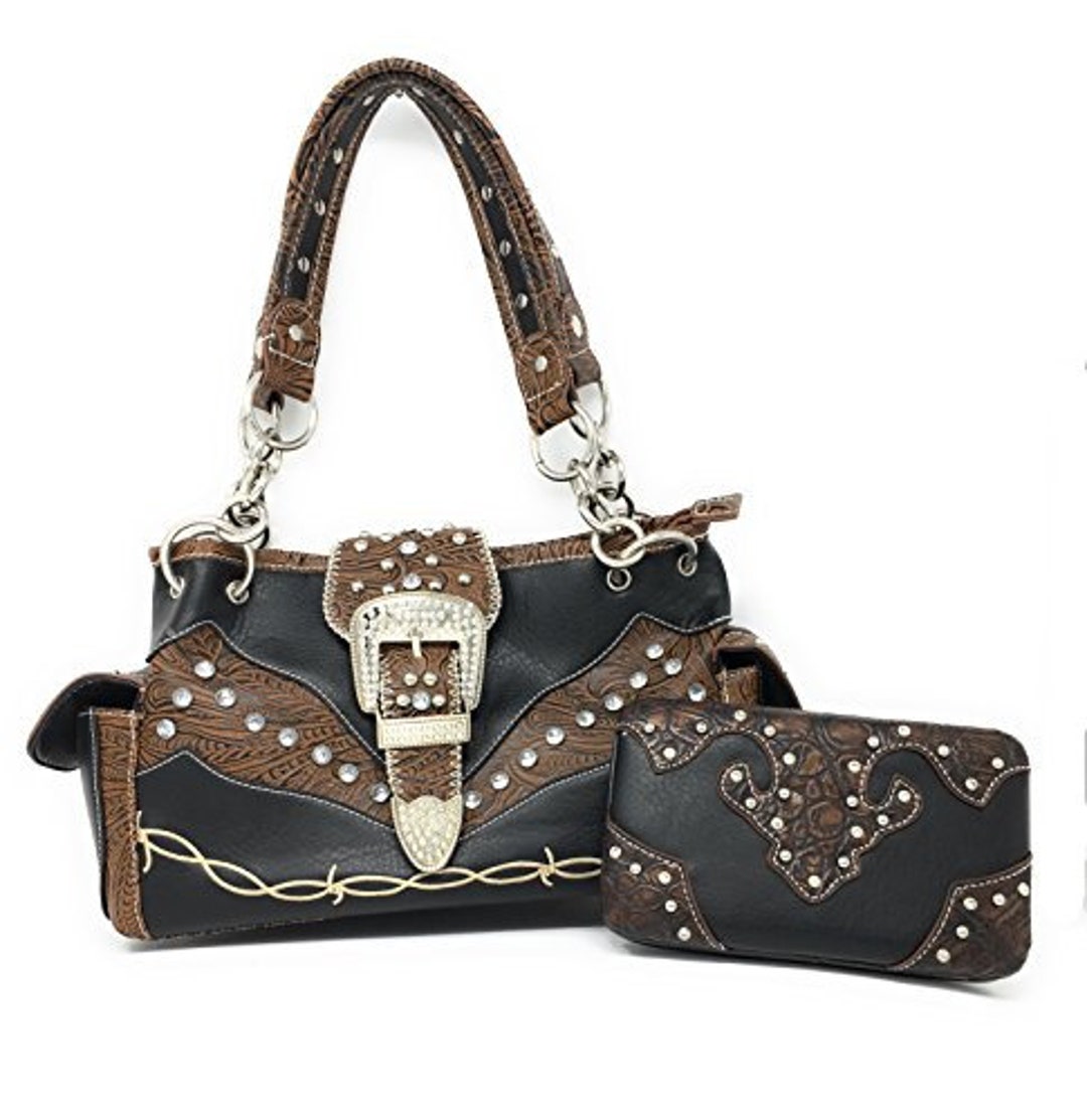 Texas West Premium Rhinestone Buckle Handbag Purse and Matching Wallet ...