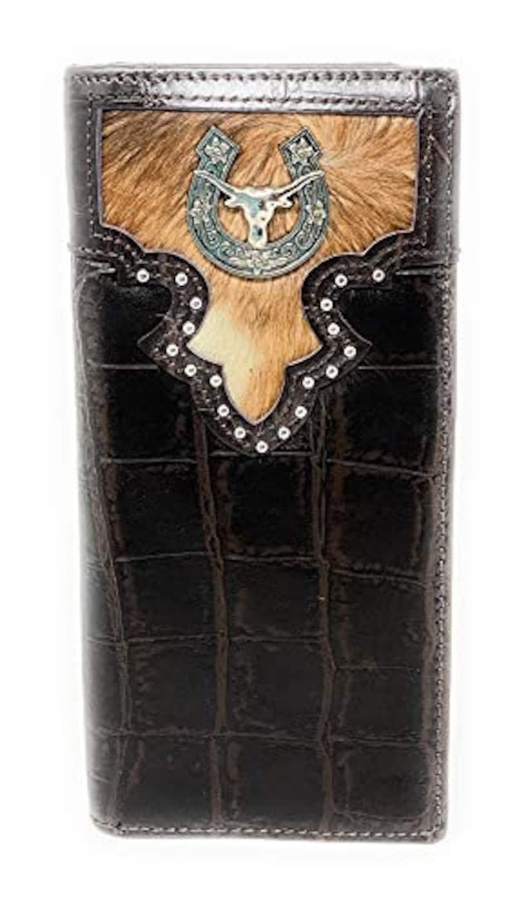 Premium Genuine Leather Texas Longhorn Cowhide Men's Bifold Wallet in 2 ...