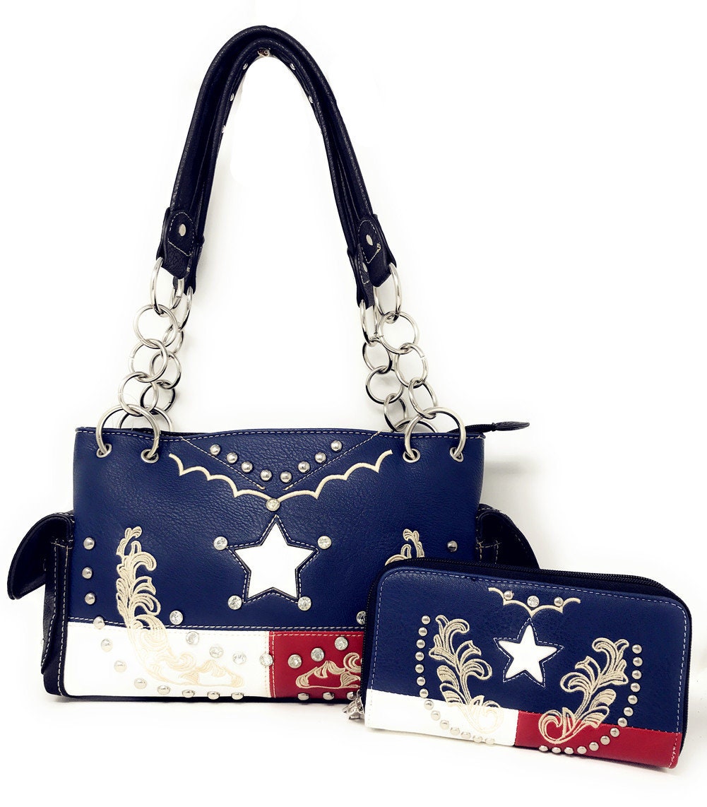 American Flag Texas Map Buckle/zipper Handbag Purse With - Etsy