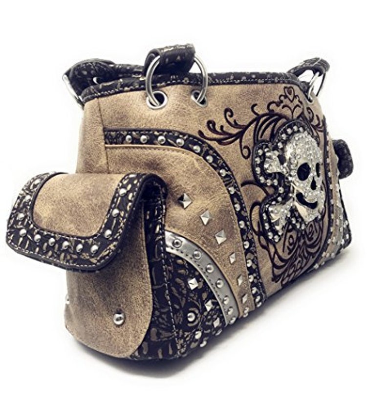 Zzfab Embroidered Concealed Carry Rhinestone Studded Skull Purse in 6 ...