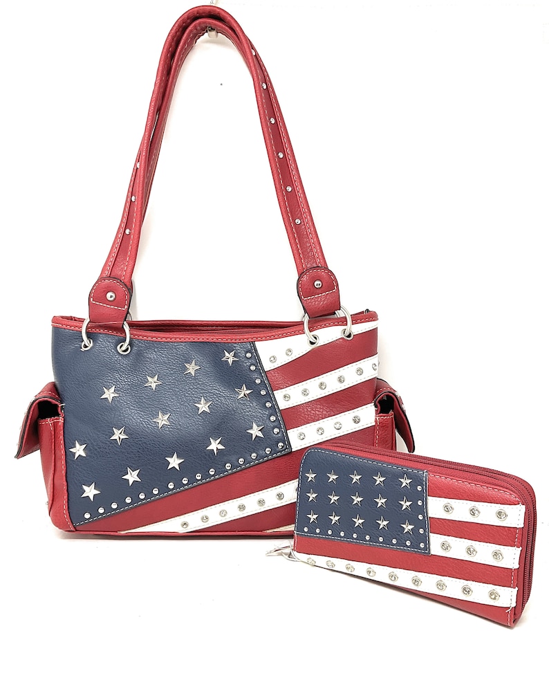 American Flag Texas Map Buckle/zipper Handbag Purse With - Etsy