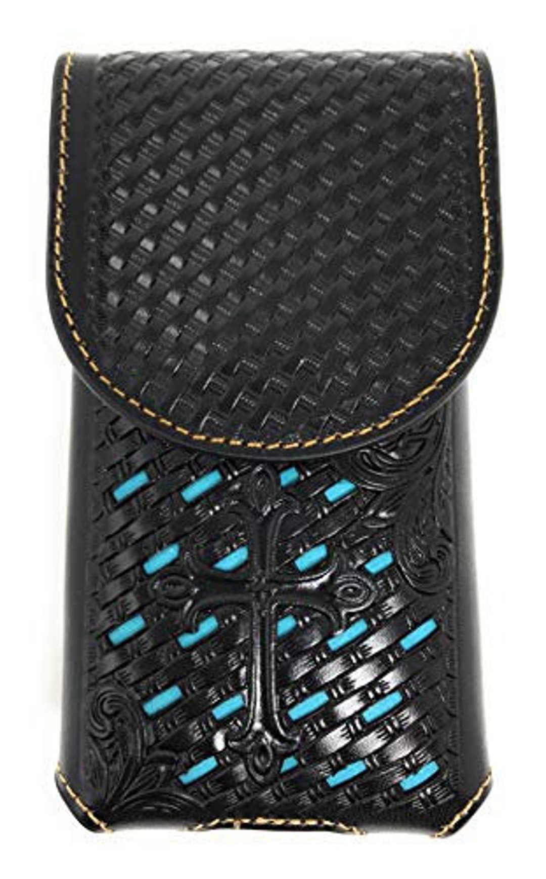 Western Cowboy Tooled Leather Cross Belt Loop Medium Cellphone Holster ...