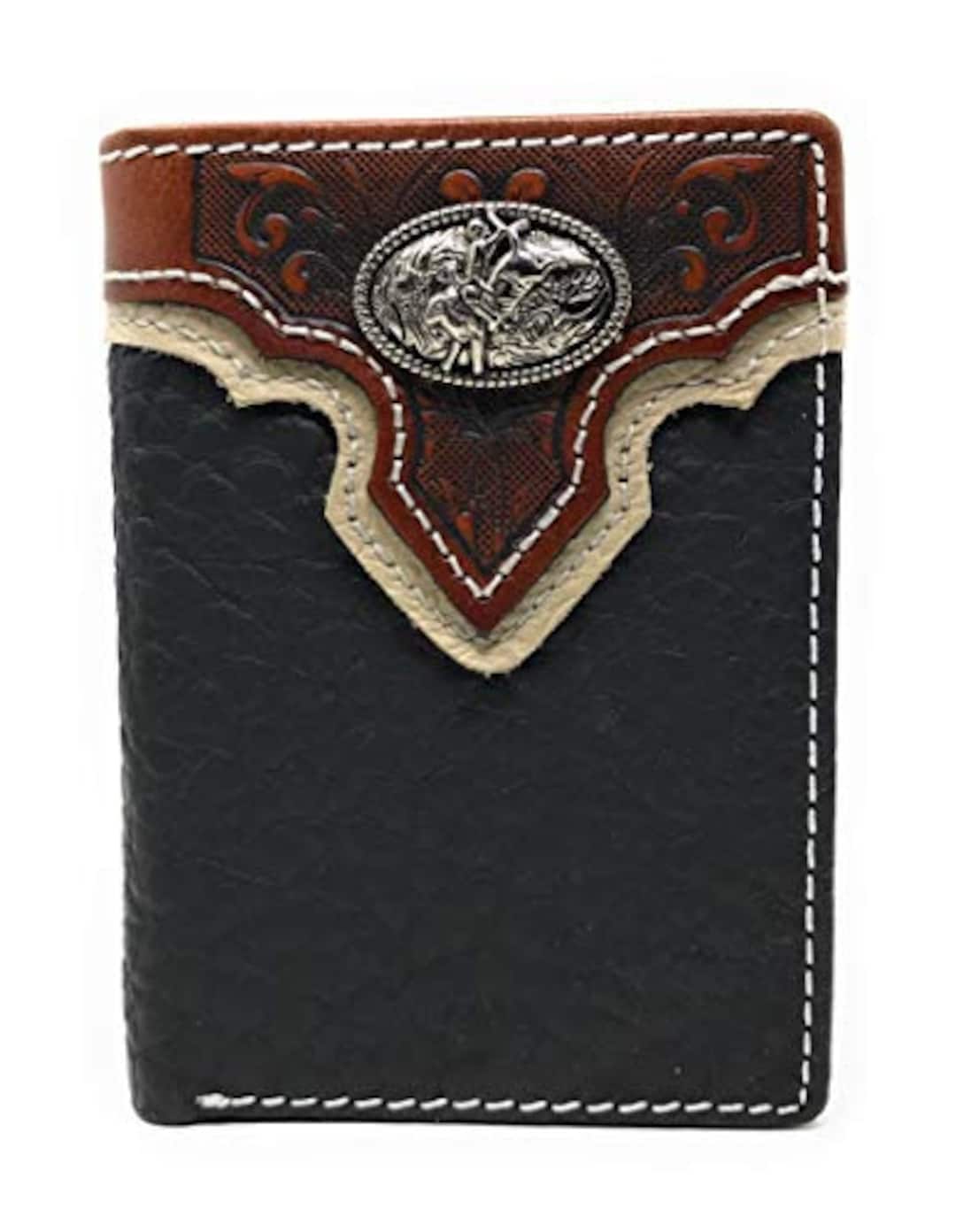 Western Tooled Genuine Leather Rodeo Men's Short Trifold Wallet in 2 ...
