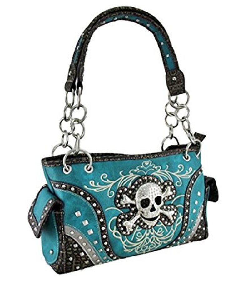 Zzfab Embroidered Concealed Carry Rhinestone Studded Skull Purse in 6 ...