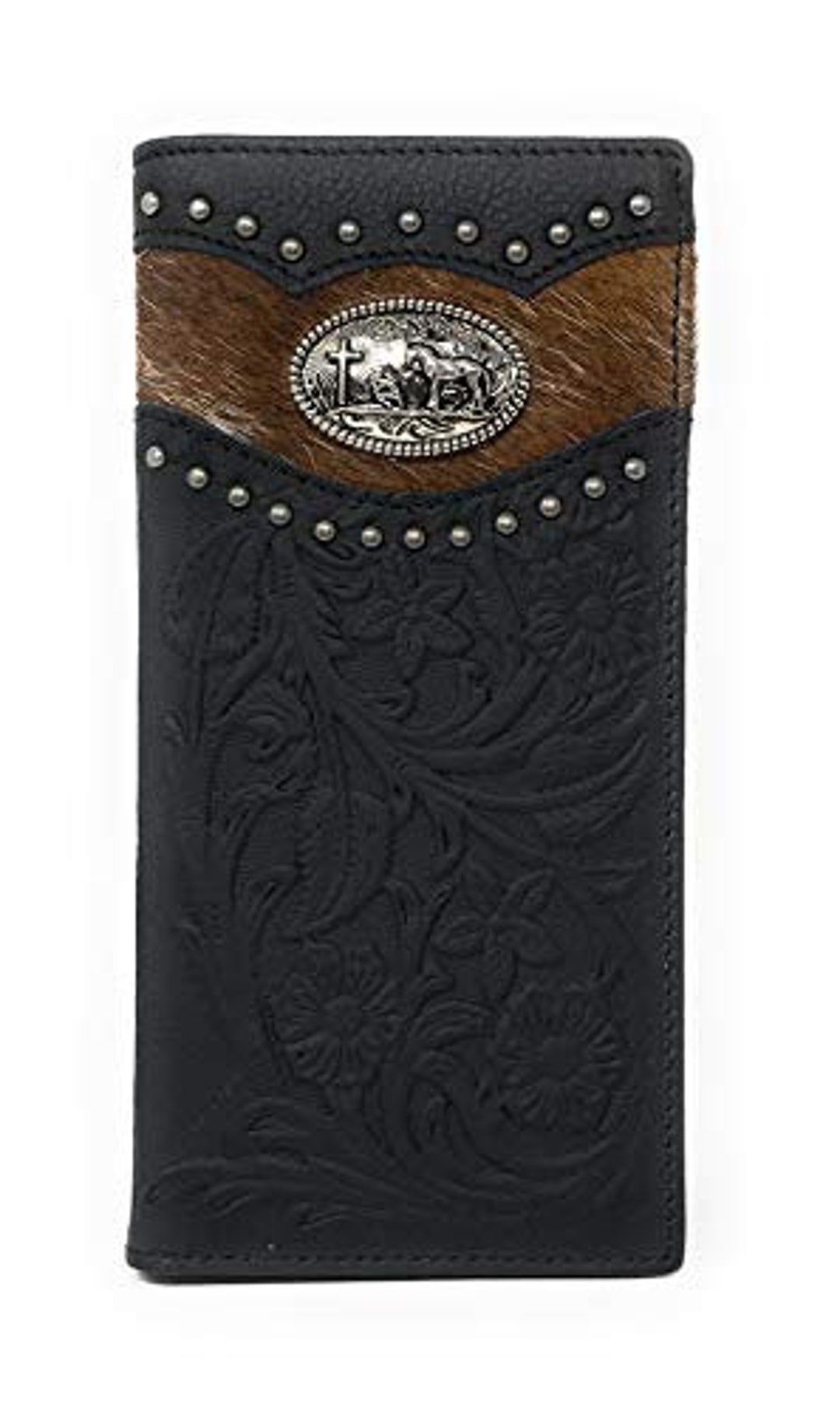Premium Men's Cow Fur Cowhide Praying Cowboy Genuine Leather Bifold ...