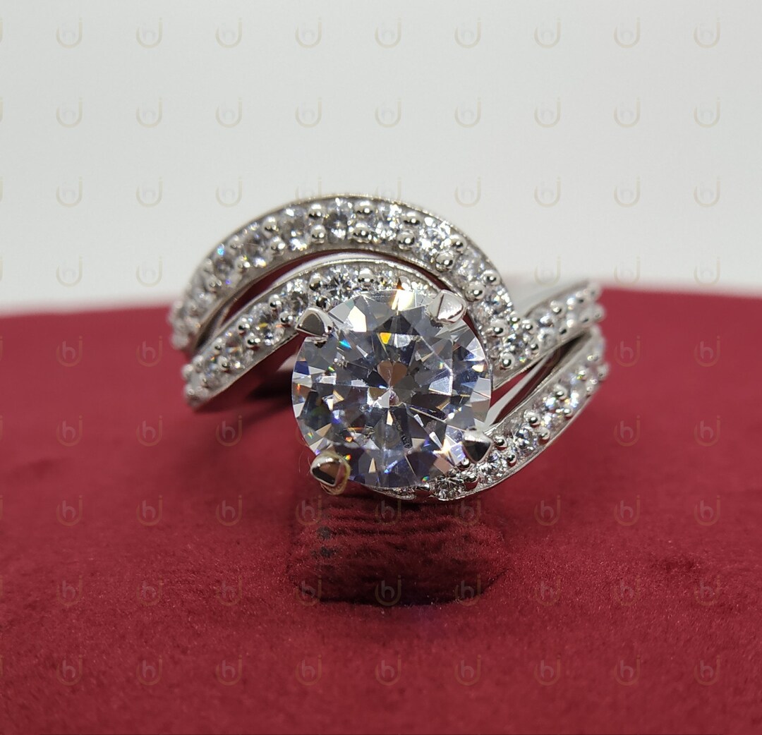 Bridal Ring Set, Swirl Bypass Ring, Tension Ring Set, 2.40 CT Round Cut ...