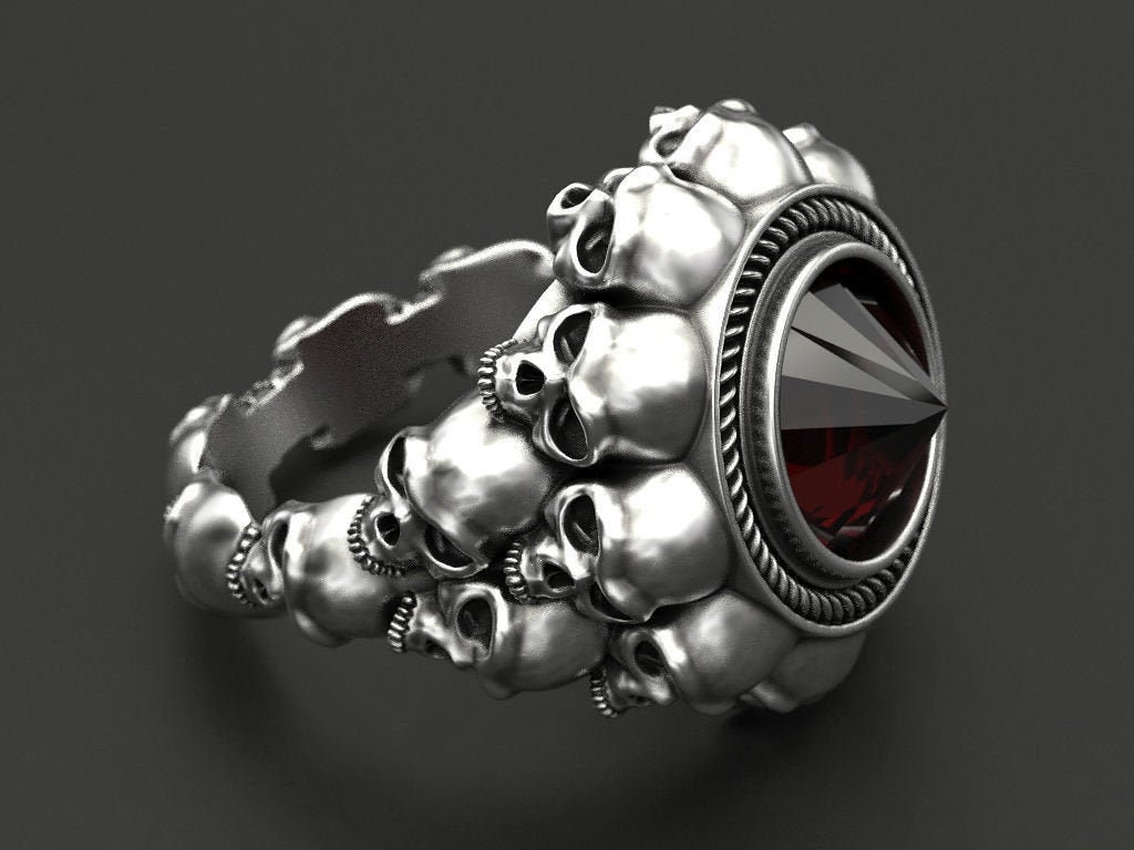 4.00 Ct Red Round Cut Diamond Simulants Inverted Gothic Unique Skull ...