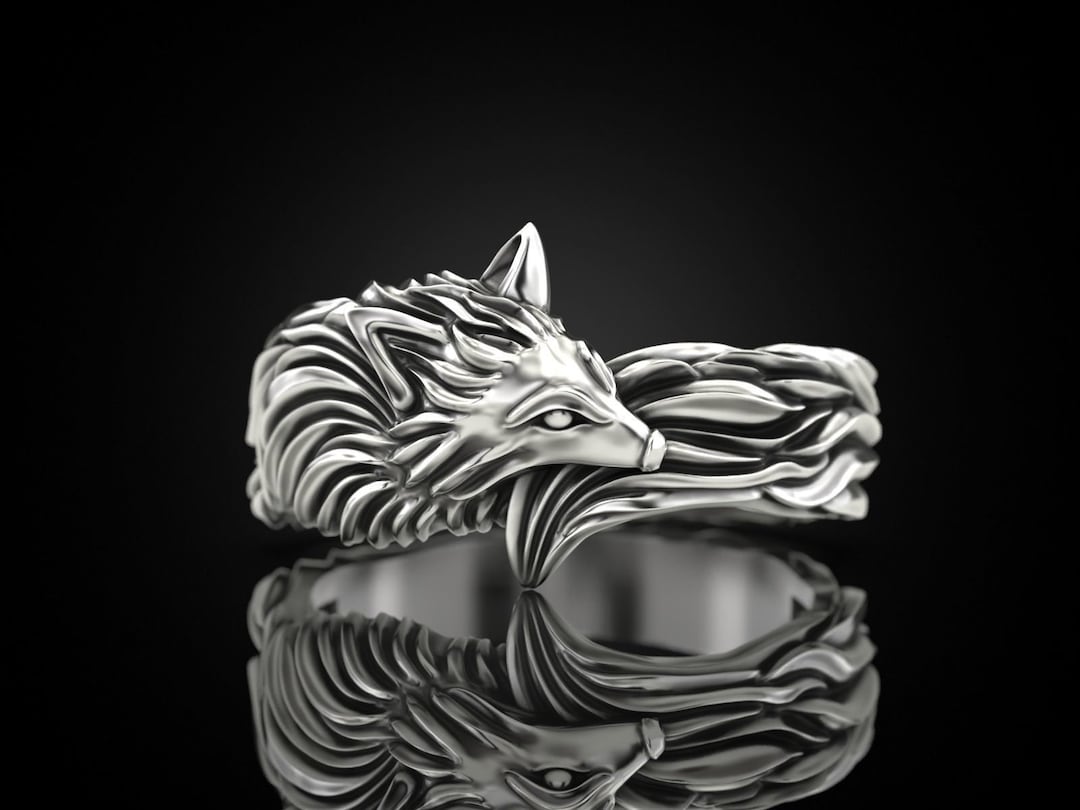 Wolf Fox Band Wedding Ring Wolf Ring for Him Animal Ring Alternative Engagement Wedding Ring ...