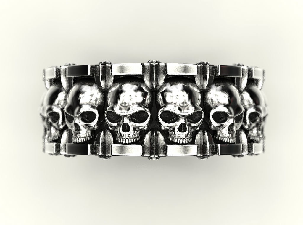 Skull Wedding Band Gothic Rings Stars & Skulls Band Biker Rider Ring ...