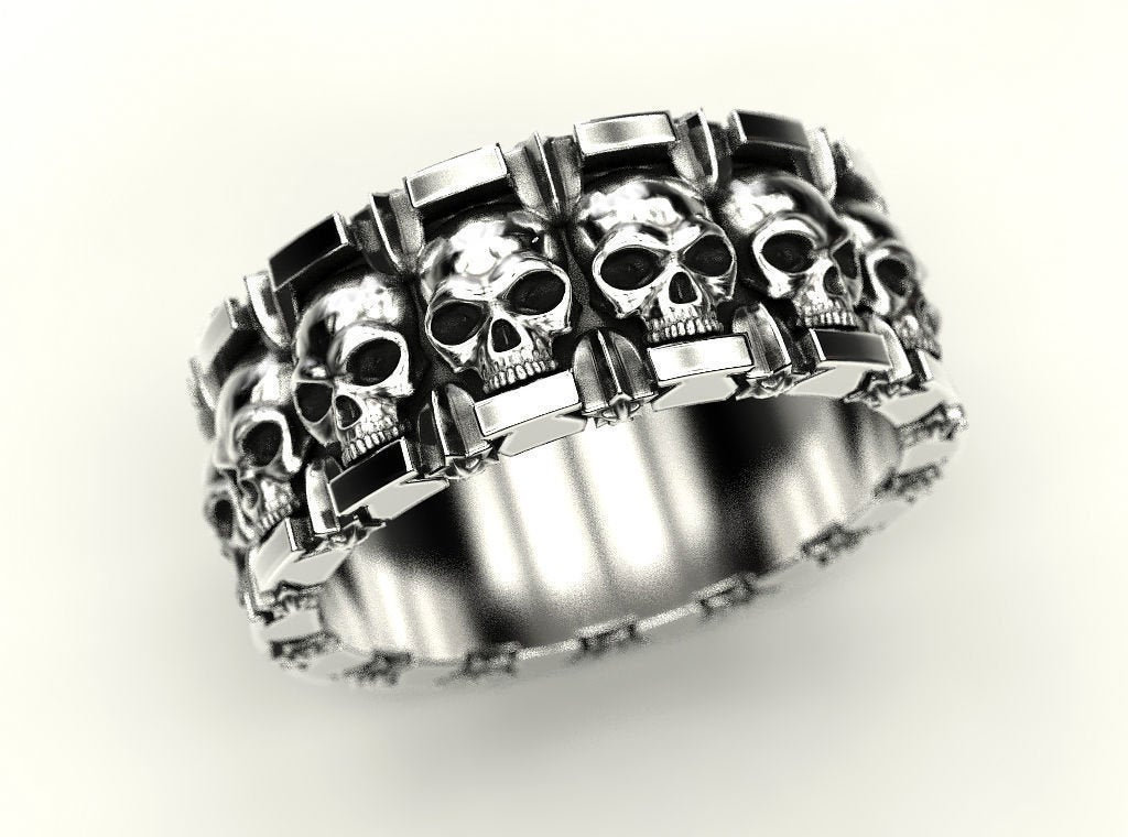 Skull Wedding Band Gothic Rings Stars & Skulls Band Biker Rider Ring ...