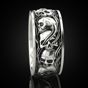 Flame Skull Ring, Fire Ring, Smoke Skull, Fire Skull, Biker Ring, Man ...