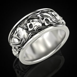 Flame Skull Ring, Fire Ring, Smoke Skull, Fire Skull, Biker Ring, Man ...