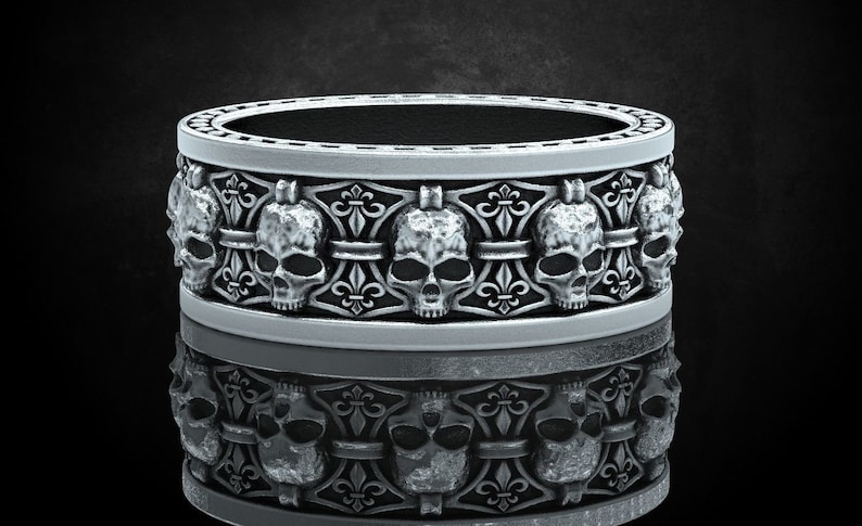 Gothic Skull With Heraldic Lily Ring Gothic Skull Wedding Band | Etsy