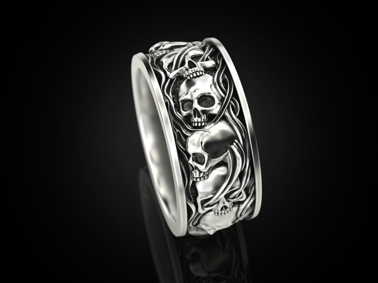 Flame Skull Ring Fire Ring Smoke Skull Fire Skull Biker - Etsy