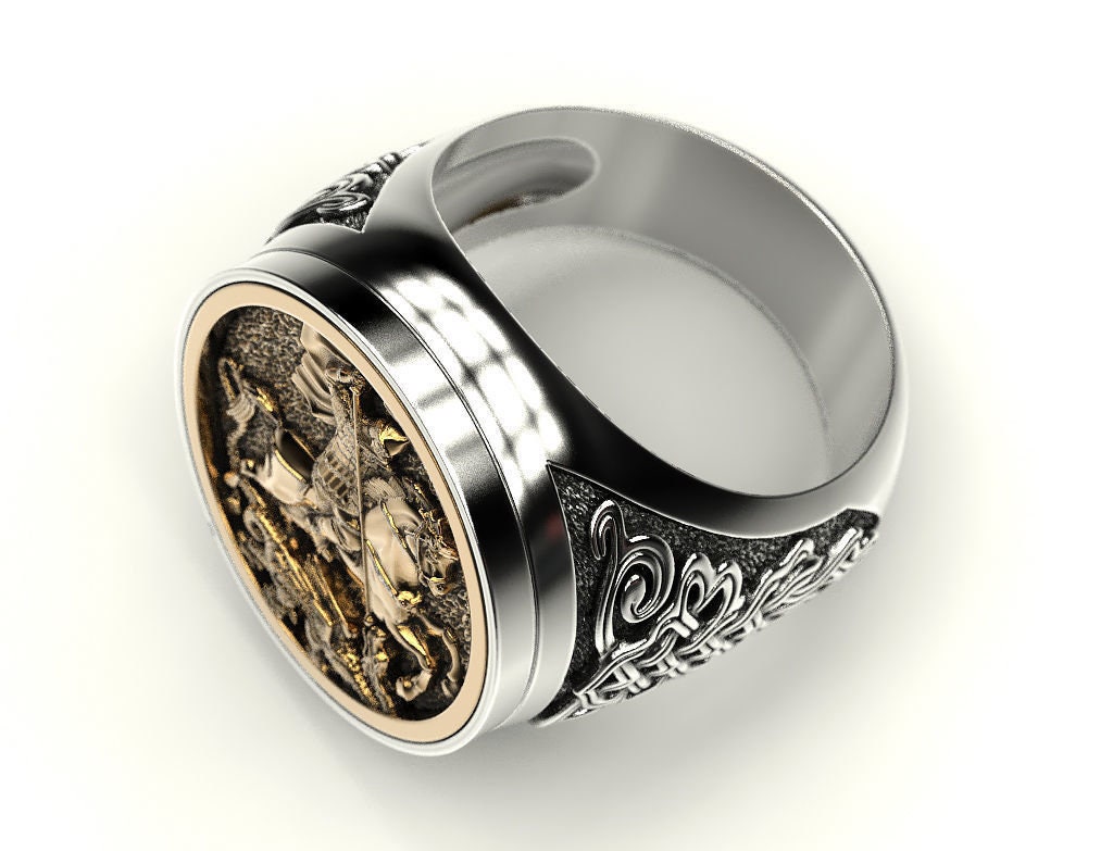 Dragon St George Ring Iconographic Roman Soldier Mens Ring | Etsy