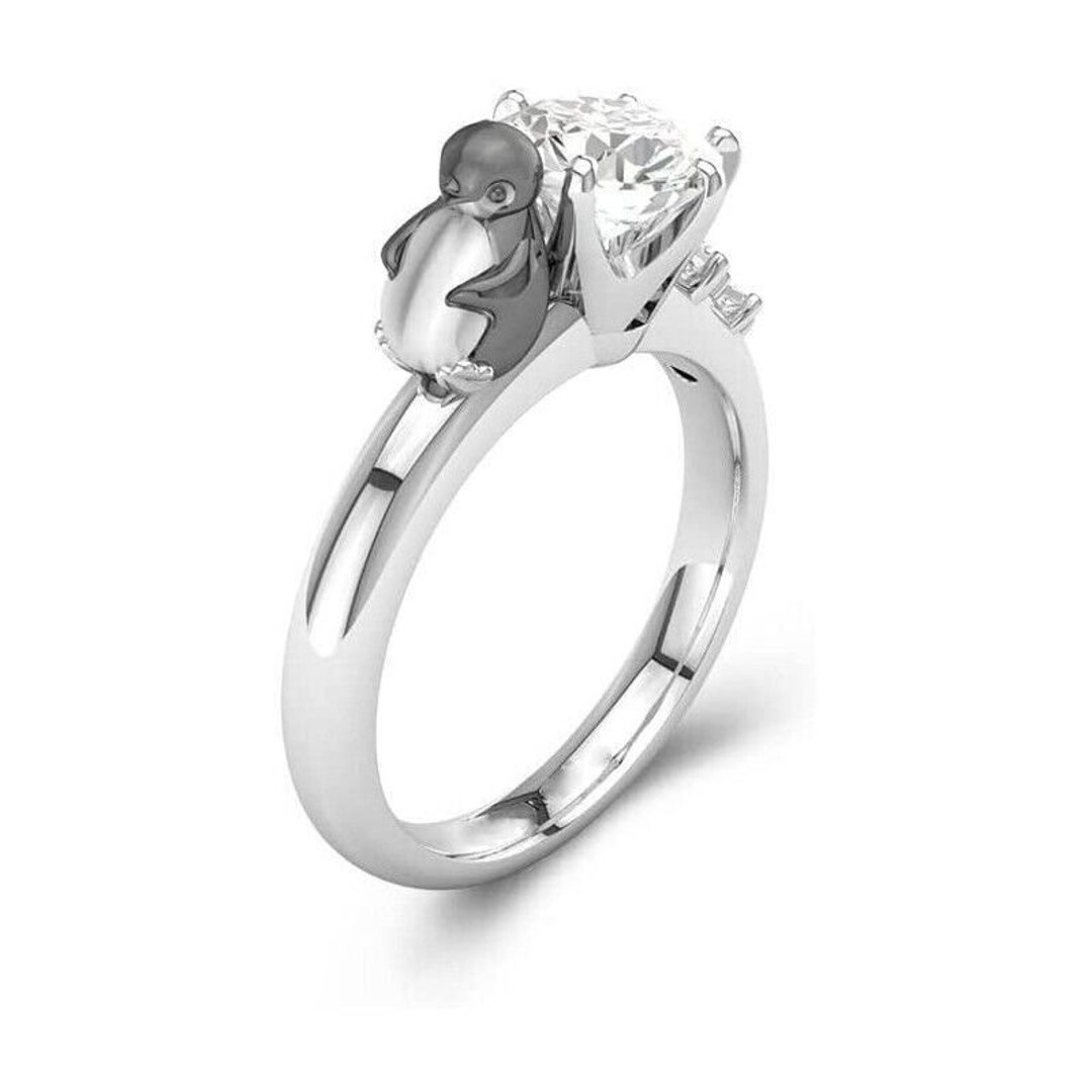 Penguin Engagement Ring, 2.00 Ct Round Cut Diamond Penguin Rings ...