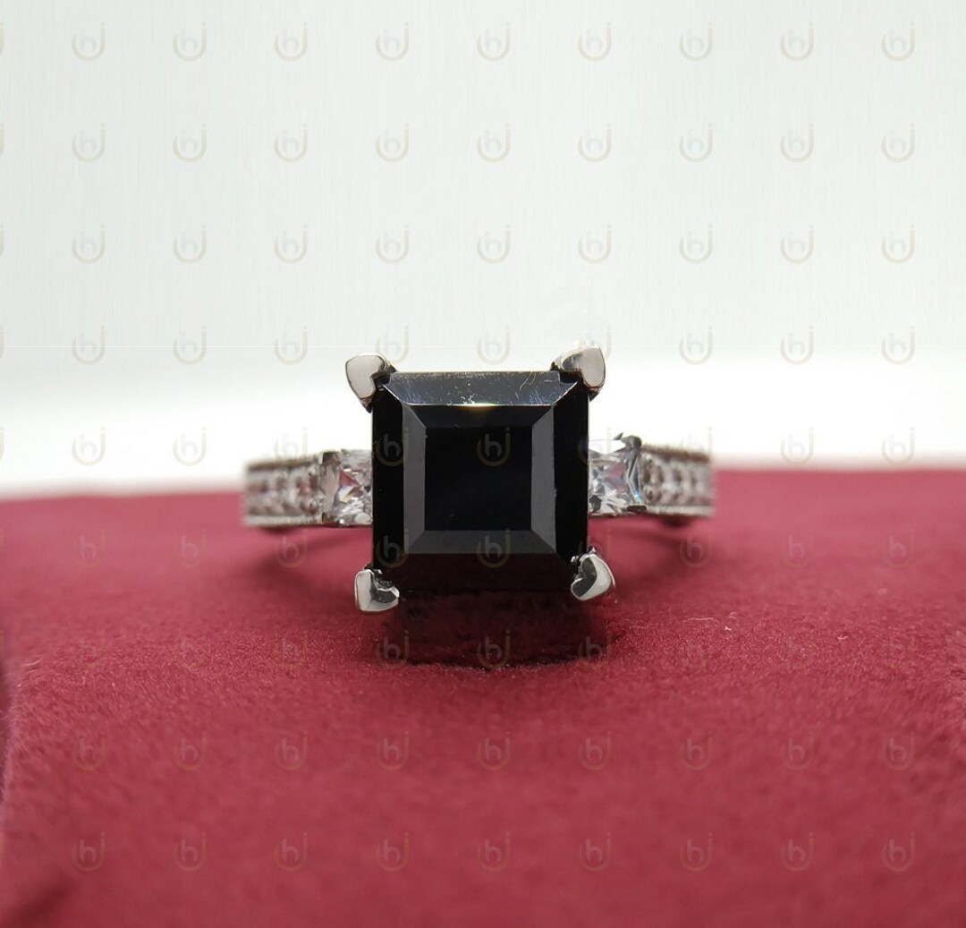 2.50 Ct Princess Onyx Vintage Engagement Ring, Black Princess Diamond ...