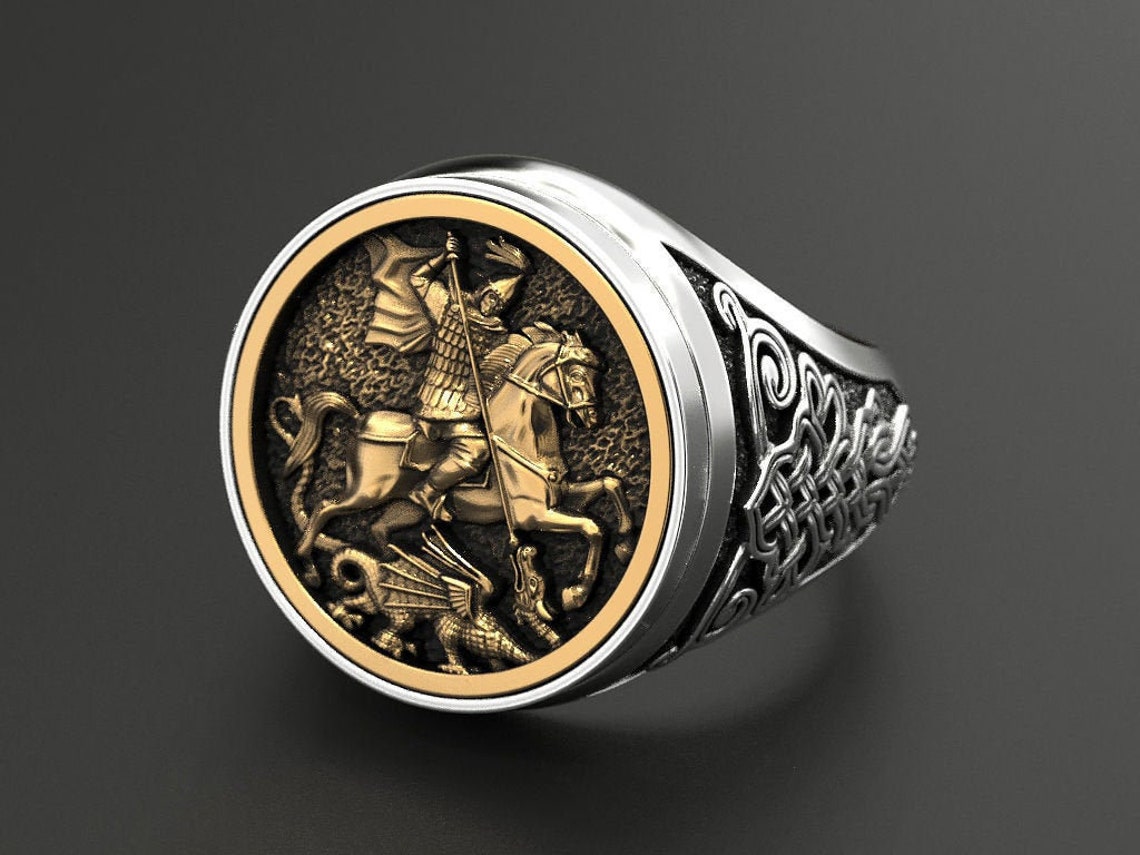 Dragon St George Ring Iconographic Roman Soldier Mens Ring | Etsy