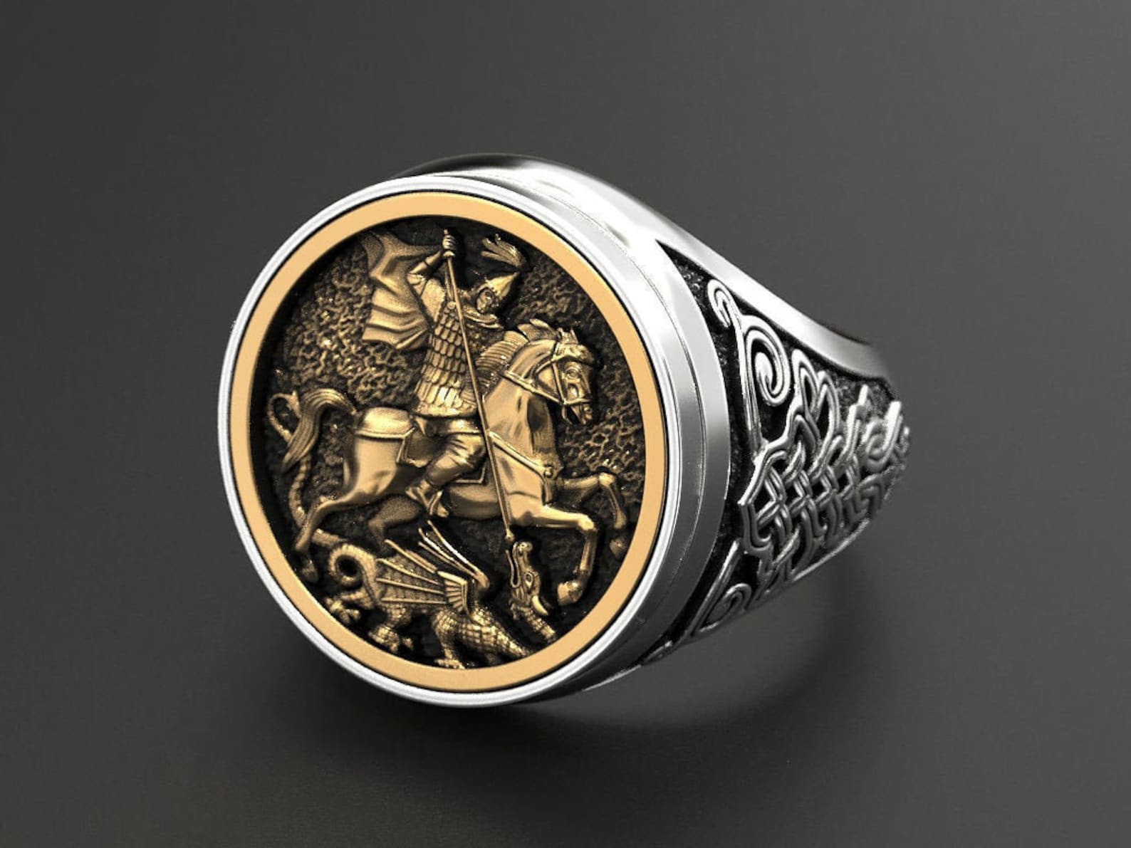 Dragon St George Ring Iconographic Roman Soldier Mens Ring | Etsy