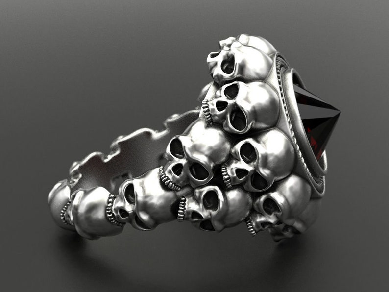 4.00 Ct Red Round Cut Diamond Simulants Inverted Gothic Unique Skull ...
