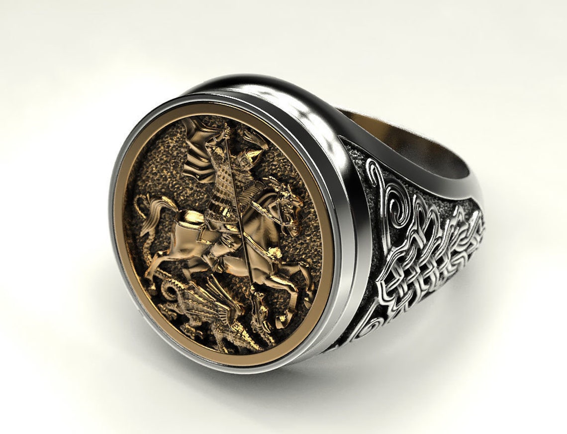 Dragon St George Ring Iconographic Roman Soldier Mens Ring | Etsy