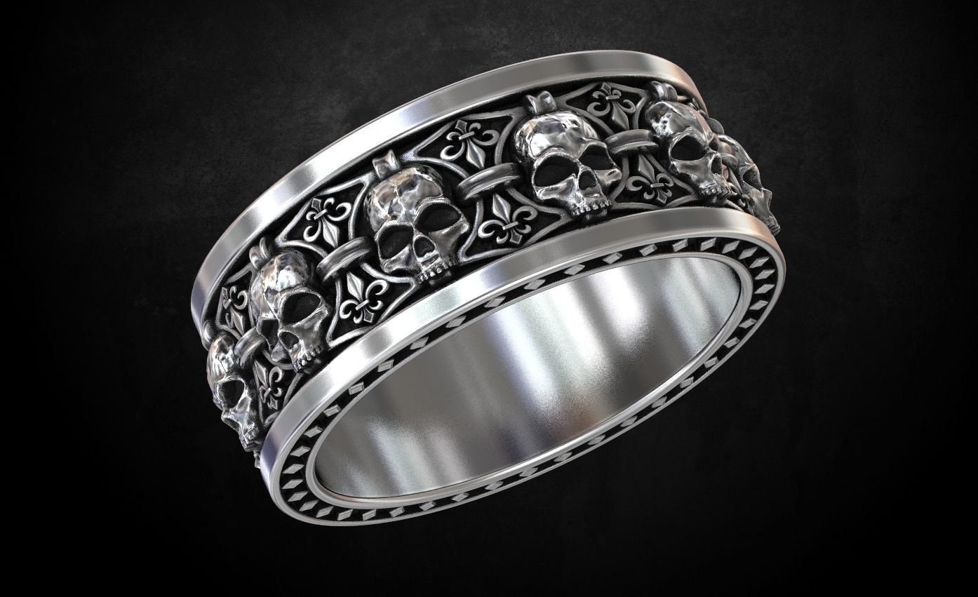 Gothic Skull With Heraldic Lily Ring Gothic Skull Wedding Band - Etsy